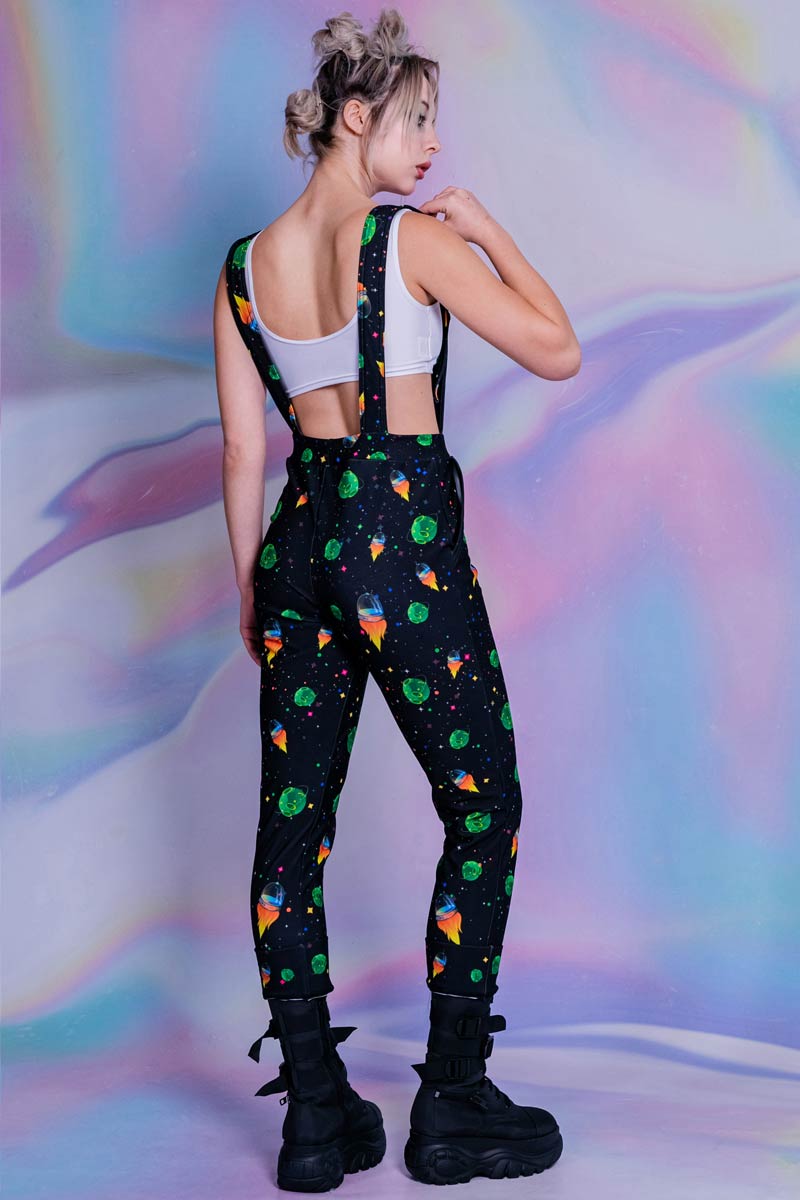 Alien 420 Overalls for Women in Black and Green | Devil Walking