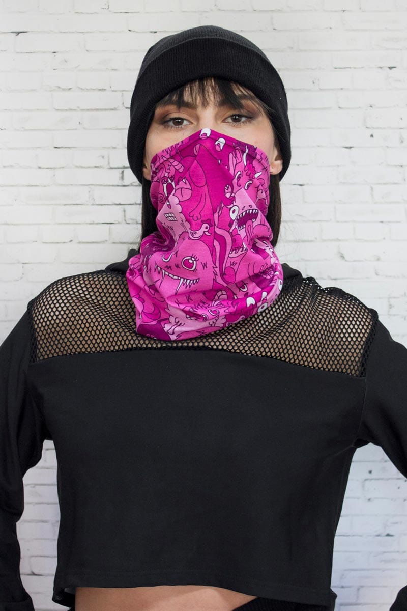 Cute Pink Monsters Neck Gaiter for Women | Devil Walking