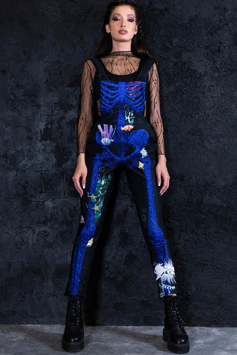 Blue Coral Skeleton Overalls for Women | Devil Walking