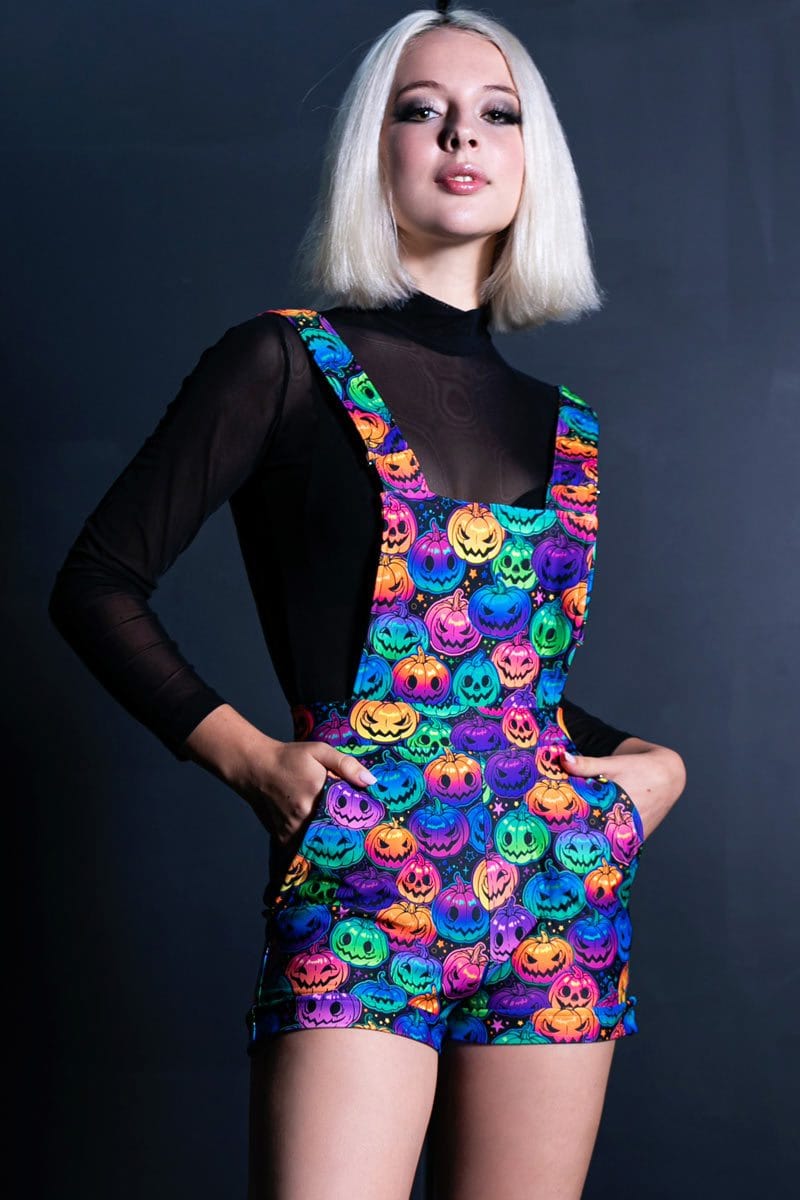 Creepy Pumpkin Shortalls Outfit - Women Overalls | Devil Walking