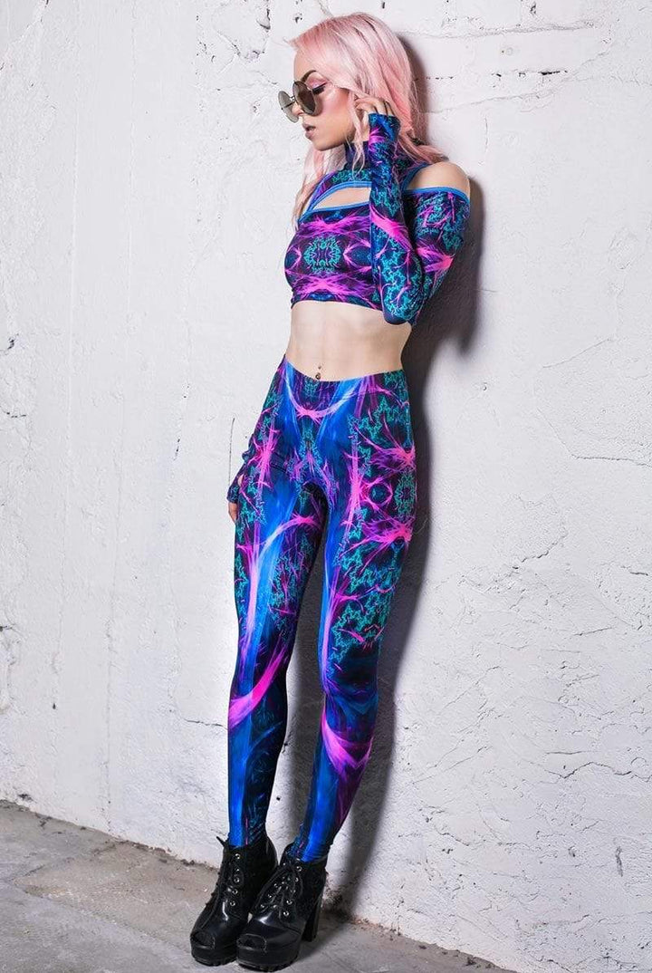 Blue Cold Shoulder Crop Top with Thumb Holes | Devil Walking