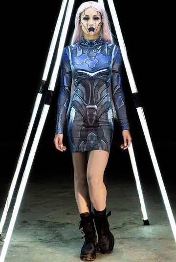 Titanium Armored Cosplay Dress with Robot Print | Devil Walking