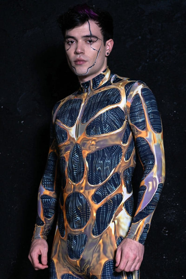 Gold Cyborg Male Droid Halloween Costume for Cosplay | Devil Walking
