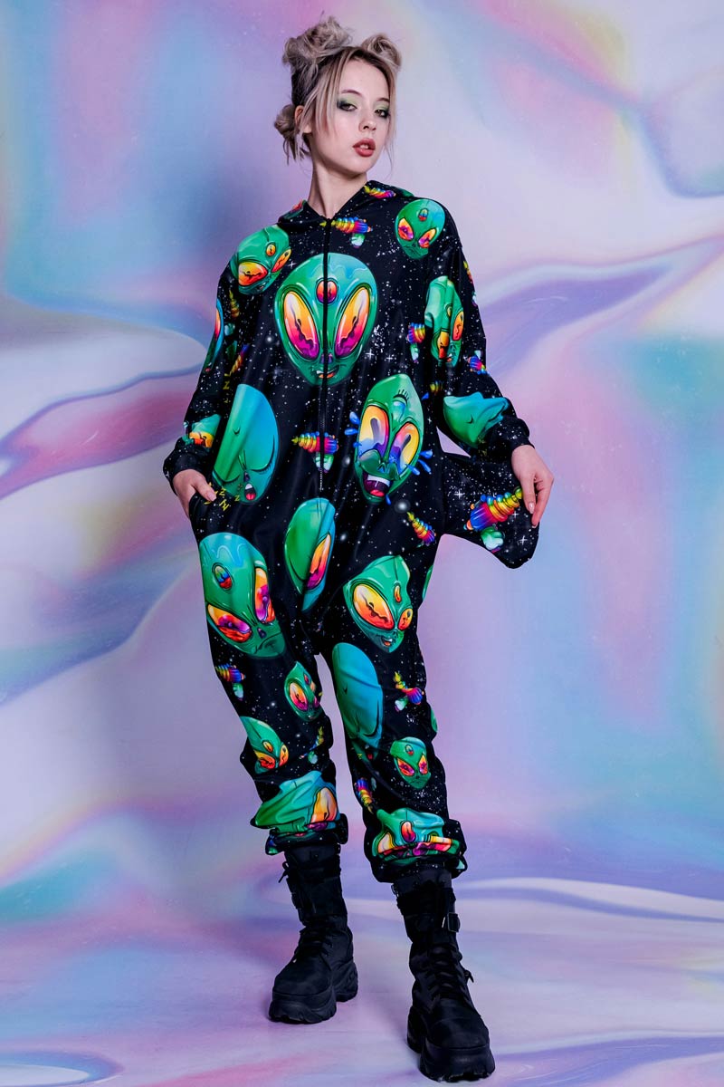 Green Alien Heads Onesie for Adults | Devil Walking