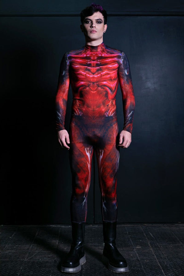 Men's Devil Halloween Costume in Red Print from Spandex | Devil Walking