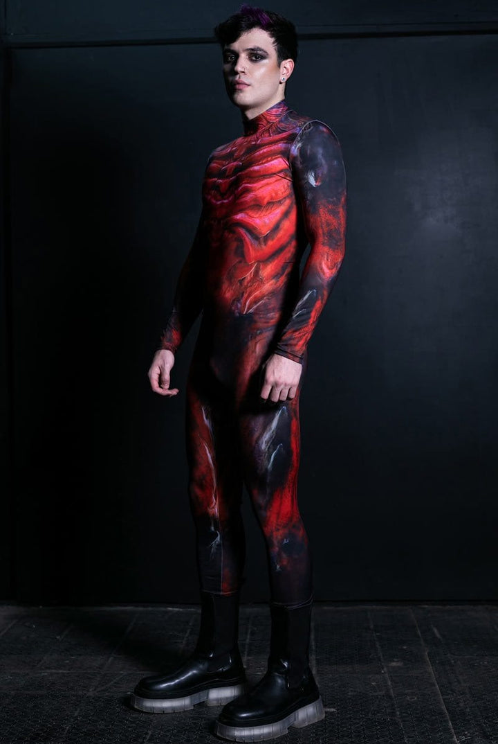 Men's Devil Halloween Costume in Red Print from Spandex | Devil Walking