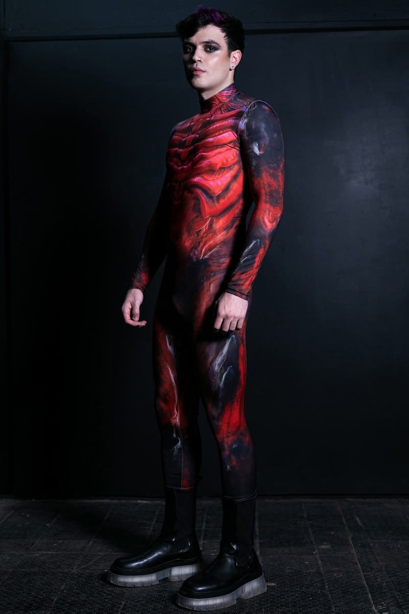 Men's Devil Halloween Costume in Red Print from Spandex | Devil Walking