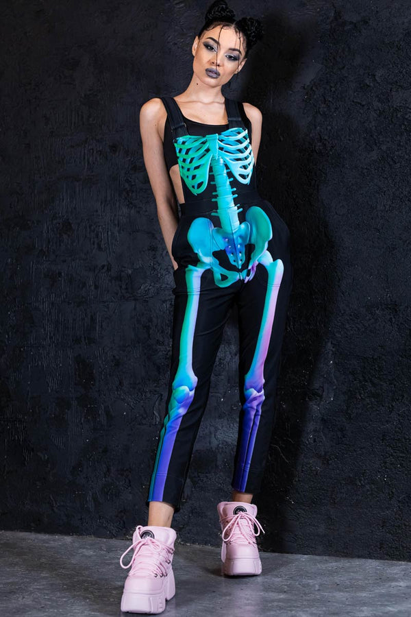 Mint Skeleton Halloween Overalls for Women | Devil Walking