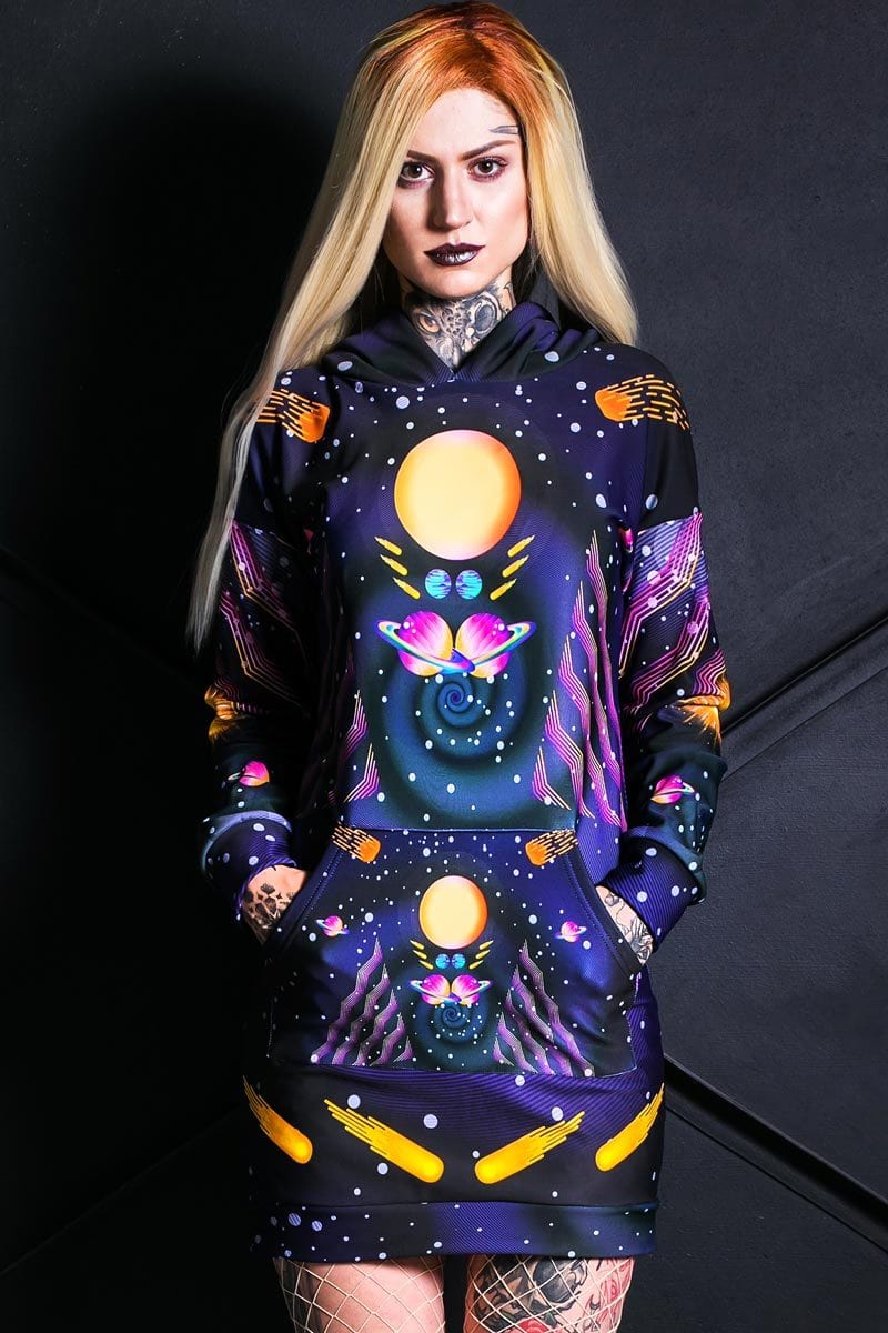 Long Parallel Universe Hoodie Dress in Galaxy Print | Devil Walking