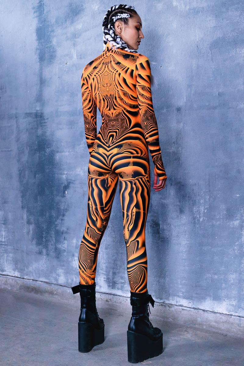 Orange Psy Kitty Rave Costume in Psychedelic Print | Devil Walking