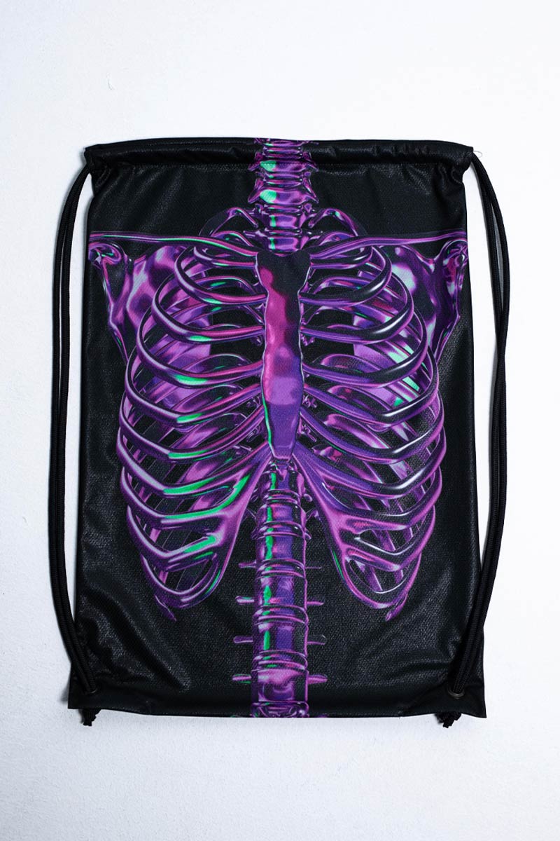 Purple Skeleton Drawstring Bag - Halloween Accessory | Devil Walking
