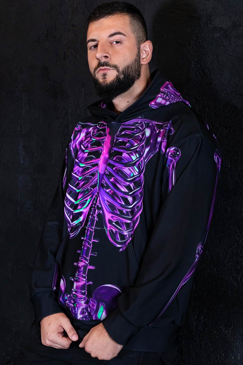 Purple 3D Skeleton Men Hoodie with Skull for Halloween | Devil Walking