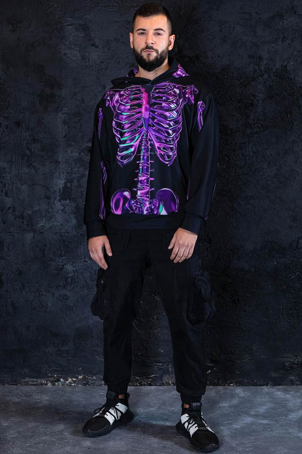 Purple 3D Skeleton Men Hoodie with Skull for Halloween | Devil Walking
