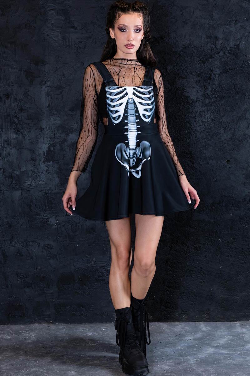Rattling Bones Pinafore Gothic Dress with Skeleton | Devil Walking