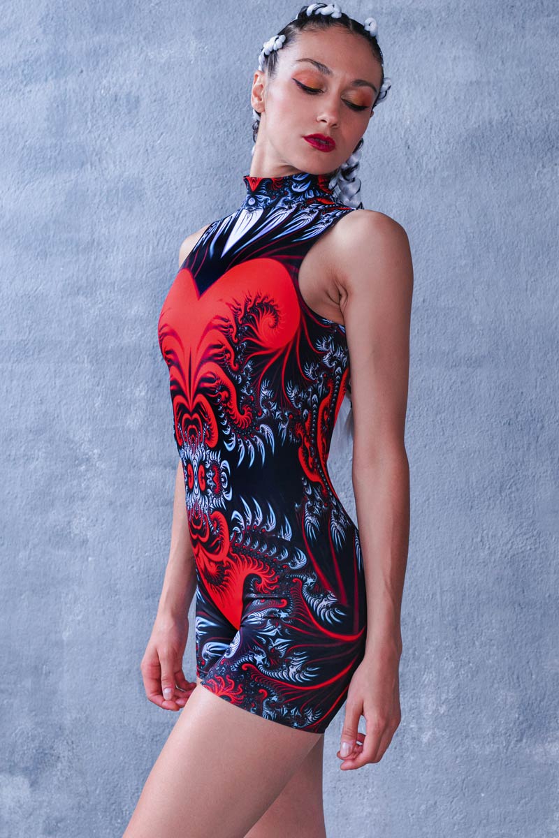 Red Fusion Rave Bodysuit with Back Cut Out | Devil Walking