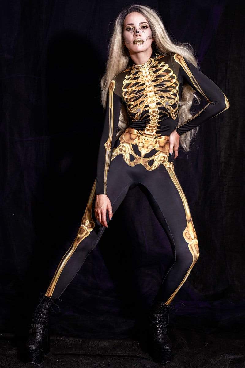 Graveyard Gold Skeleton Costume in Black for Halloween | Devil walking