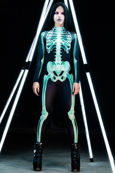 Glow in the Dark Green Skeleton Costume for Halloween | Devil Walking