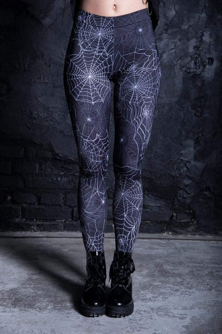 Black Gothic Leggings with Spider Web Print | Devil Walking
