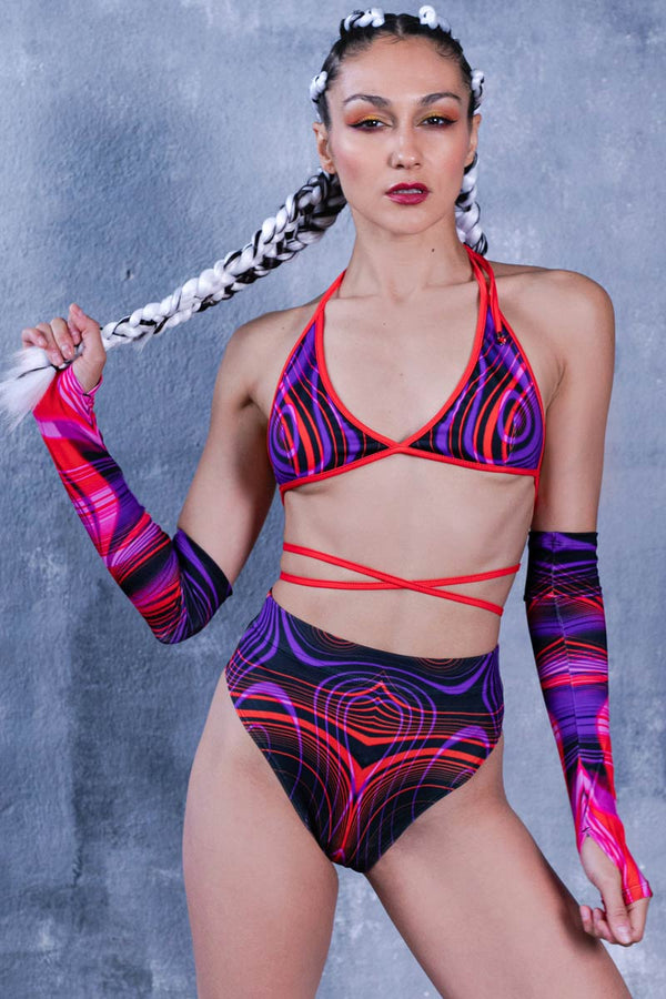 Techno Diva Thong Shorts Set in Red & Purple | Devil Walking