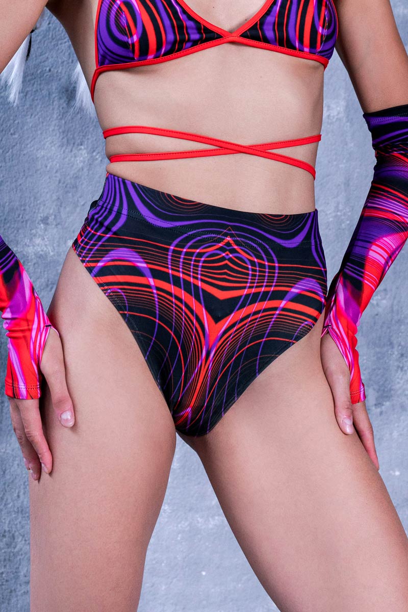 Techno Diva Booty Thong Shorts in Red & Purple | Devil Walking