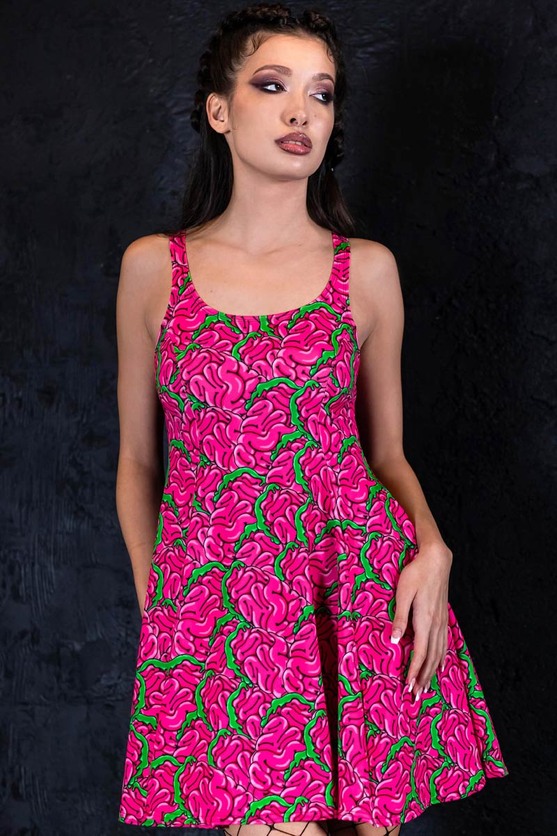 Pink & Green Zombie Brain Skater Dress for Halloween | Devil Walking